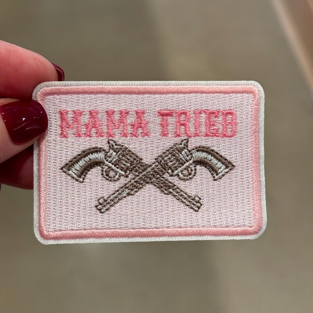 Mama Tried Pistols Embroidered Iron on Patch - Pink Trucker Hat Patch ...