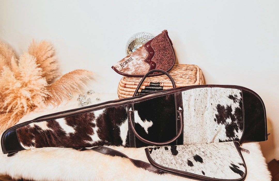 Custom Branded Cowhide Western Shotgun Rifle Padded Case Farm Brand Cow ...