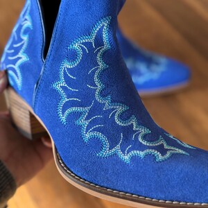 Royal Blue Suede Ankle Booties: Flame Stitch Western Cowgirl Boots - Etsy