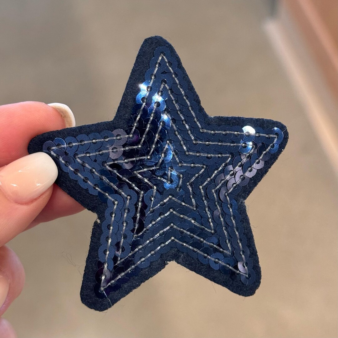 Iron on Navy Blue Sequin Star Embroidery Hat Patch, Trucker Hat Patch, DIY Trucker Hat, Cowgirl ...