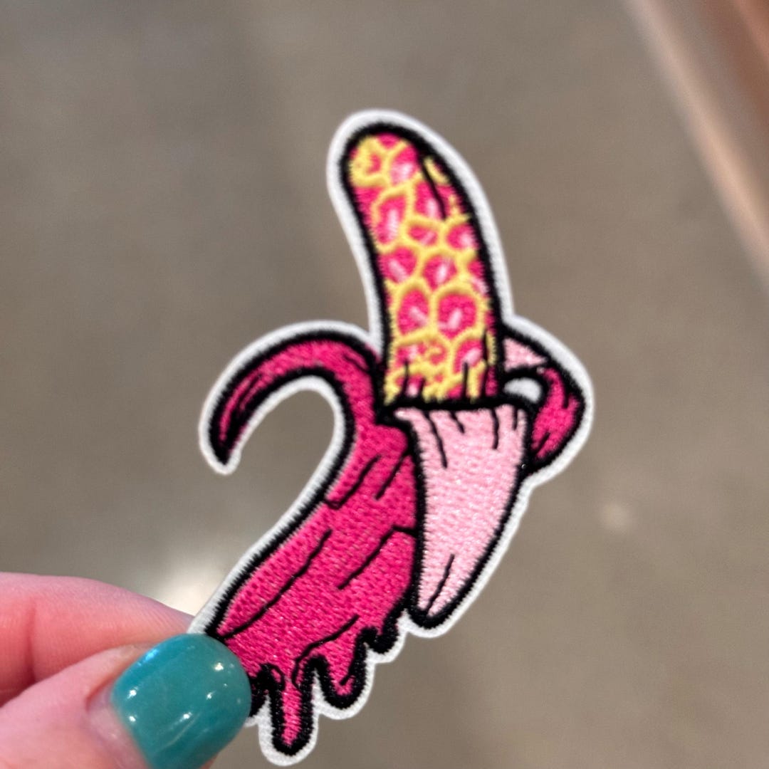 Iron on Pink Leopard Print Banana Embroidered Hat Patch, Trucker Hat ...