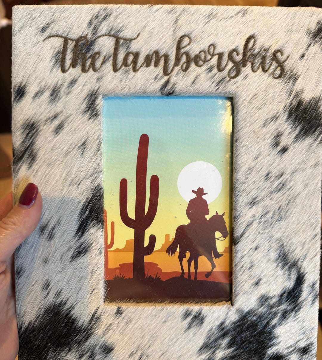 Customizable Cowhide Photo Frame Farm Brand Wedding or Christmas Gift ...