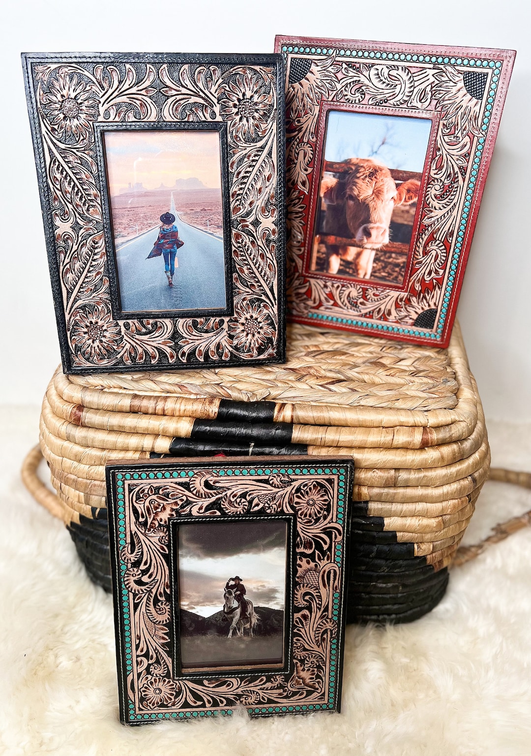 Hand Tooled Leather Photo Frame: Western Cowboy Cowgirl Decor - Etsy