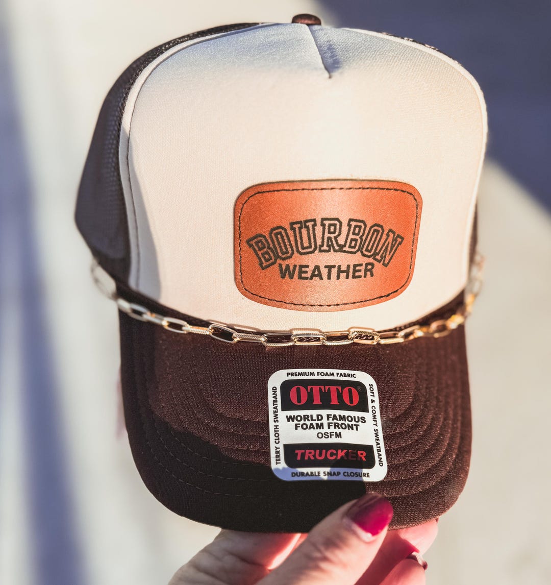 Bourbon Weather Trucker Hat: Brown & Tan Otto Cap With Gold Chain - Etsy