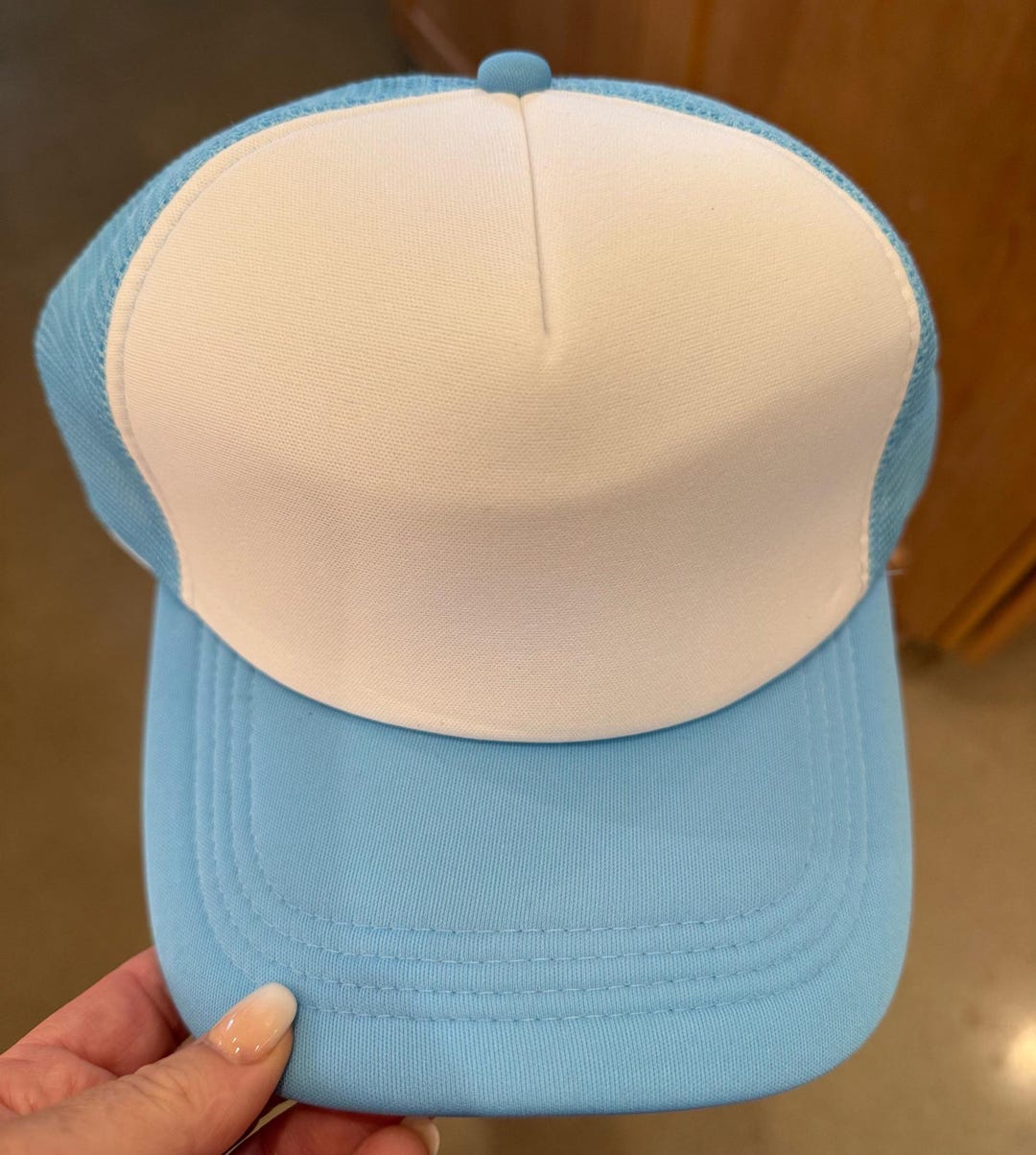 Blank Foam Trucker Hat, DIY Hat for Patches, Light Blue & White Trucker ...