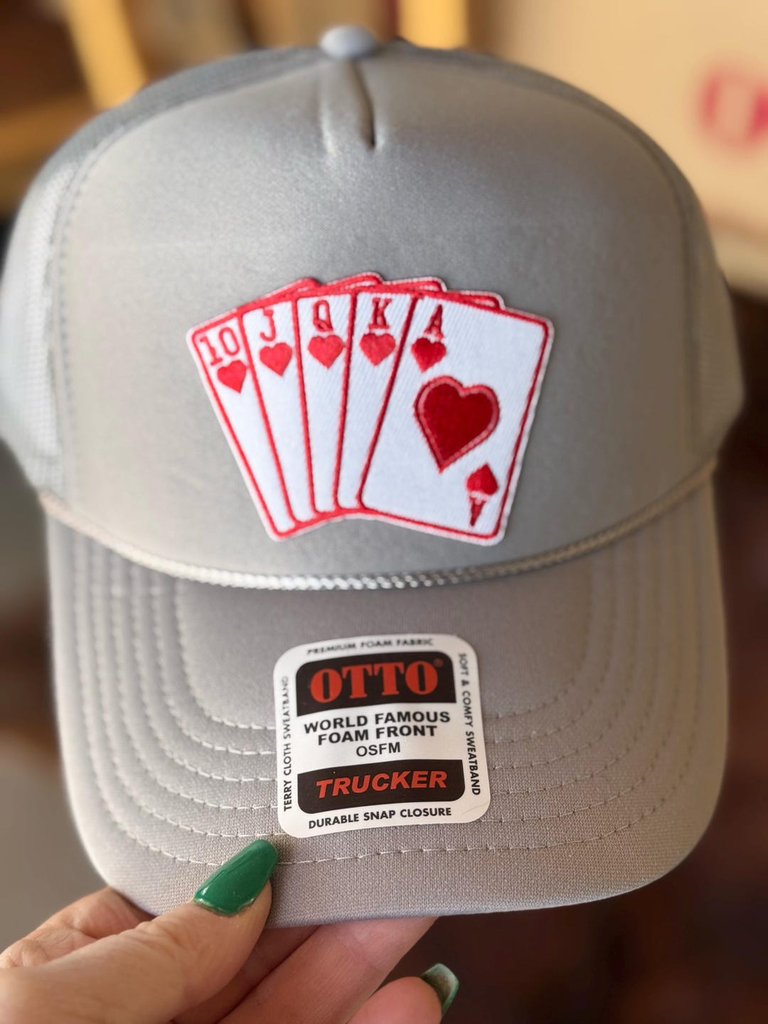 Royal Flush Embroidered Patch Otto Trucker Hat - Gray Foam - Etsy
