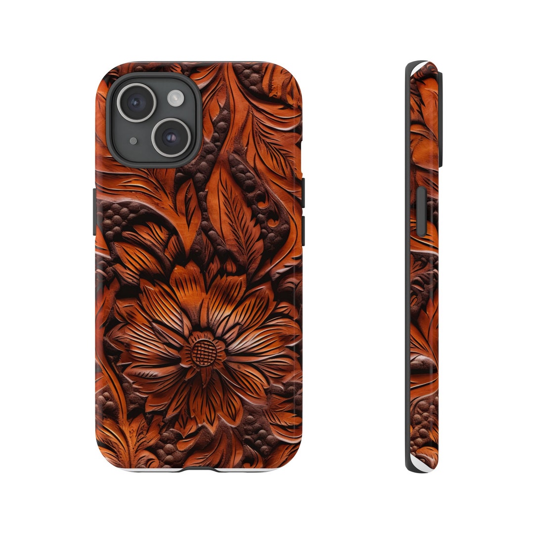 Western Floral, Tooled Leather Look, Cowgirl, Cowboy, Hard Phone Case ...