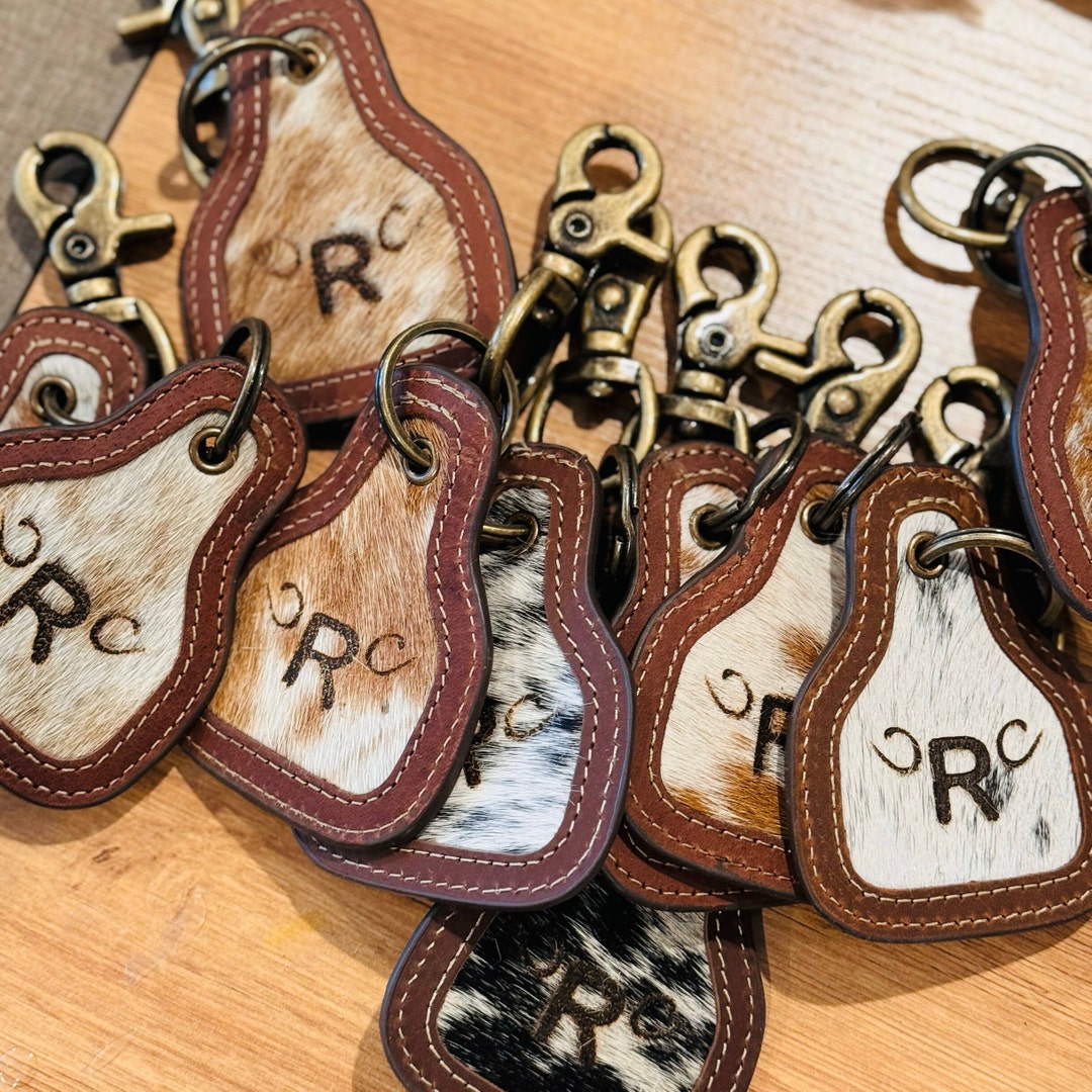 Custom Branded Cowhide Key Fob: Personalized Farm Brand Charm - Etsy