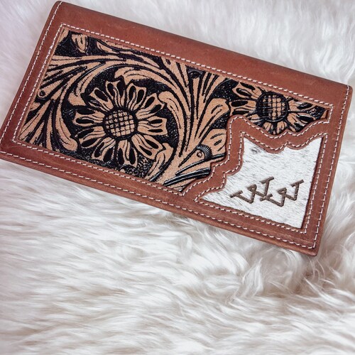 Western Floral Tooled Leather Wallet - Etsy