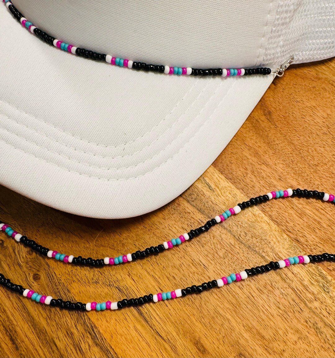 Seed Bead Trucker Hat Chain: Black & Turquoise Serape Style - Etsy
