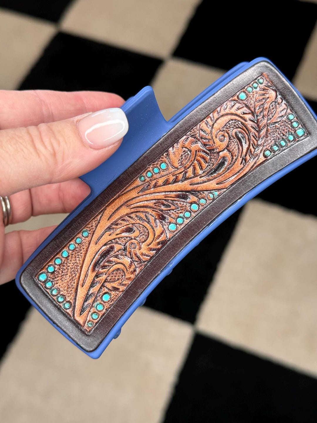 Tooled Leather Large Claw Clip, Hair Clip, Hair Claw Clip Brown ...