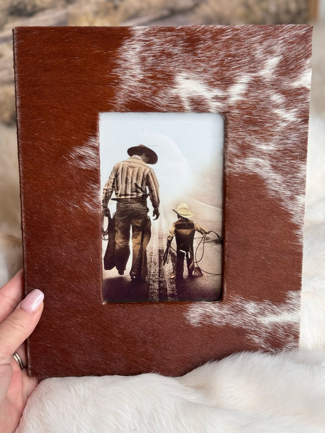 Brown & White Cowhide Photo Frame Western Cowgirl Cowboy Wedding ...