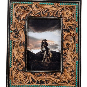 Hand Tooled Leather Photo Frame: Western Cowboy Cowgirl Decor - Etsy