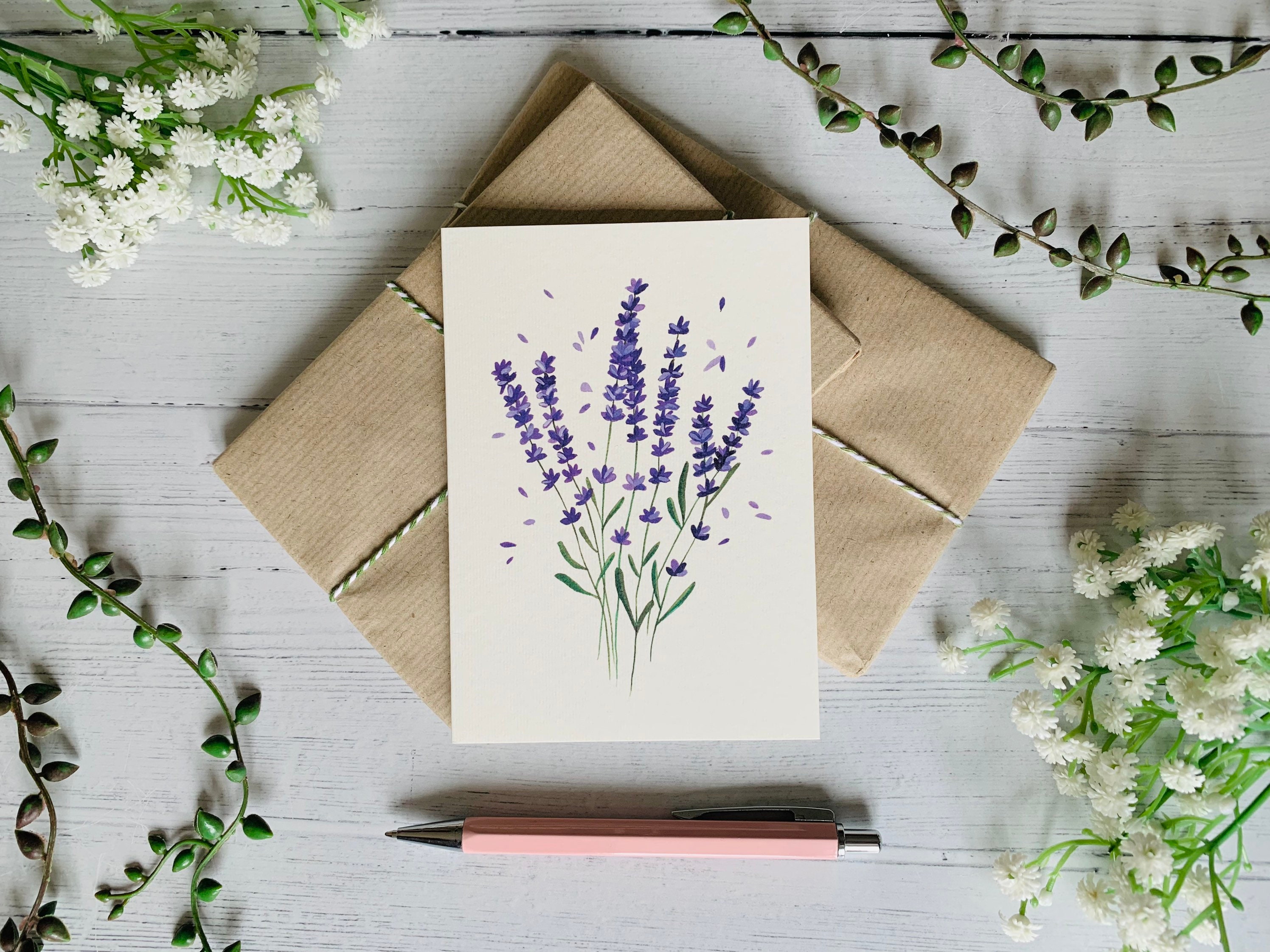 Lavender Greeting Card - Botanical Floral Illustrated Art - Watercolour ...