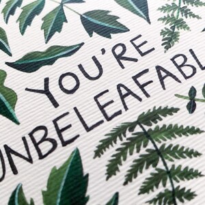 Plant Pun Greeting Card Youre Unbeleafable Botanical Watercolour ...