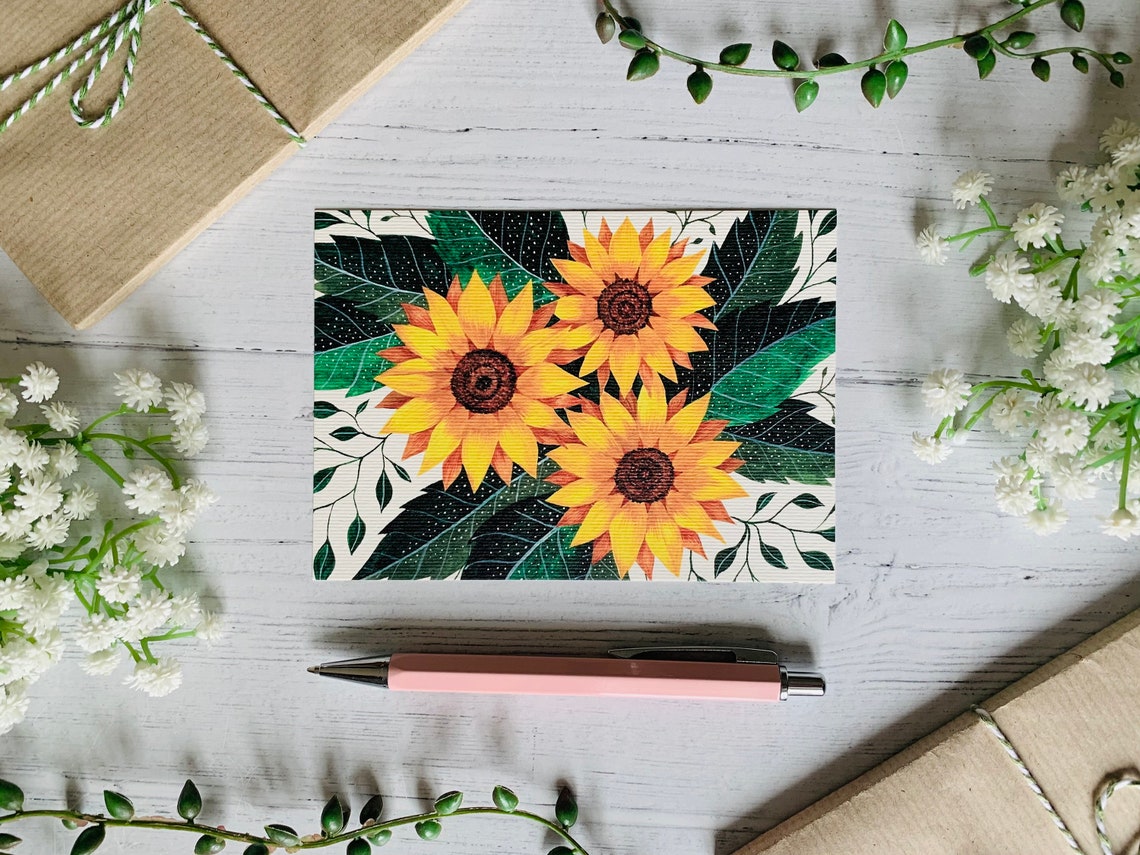 Sunflowers Postcard - Garden Flower Card - Nature Illustrated ...