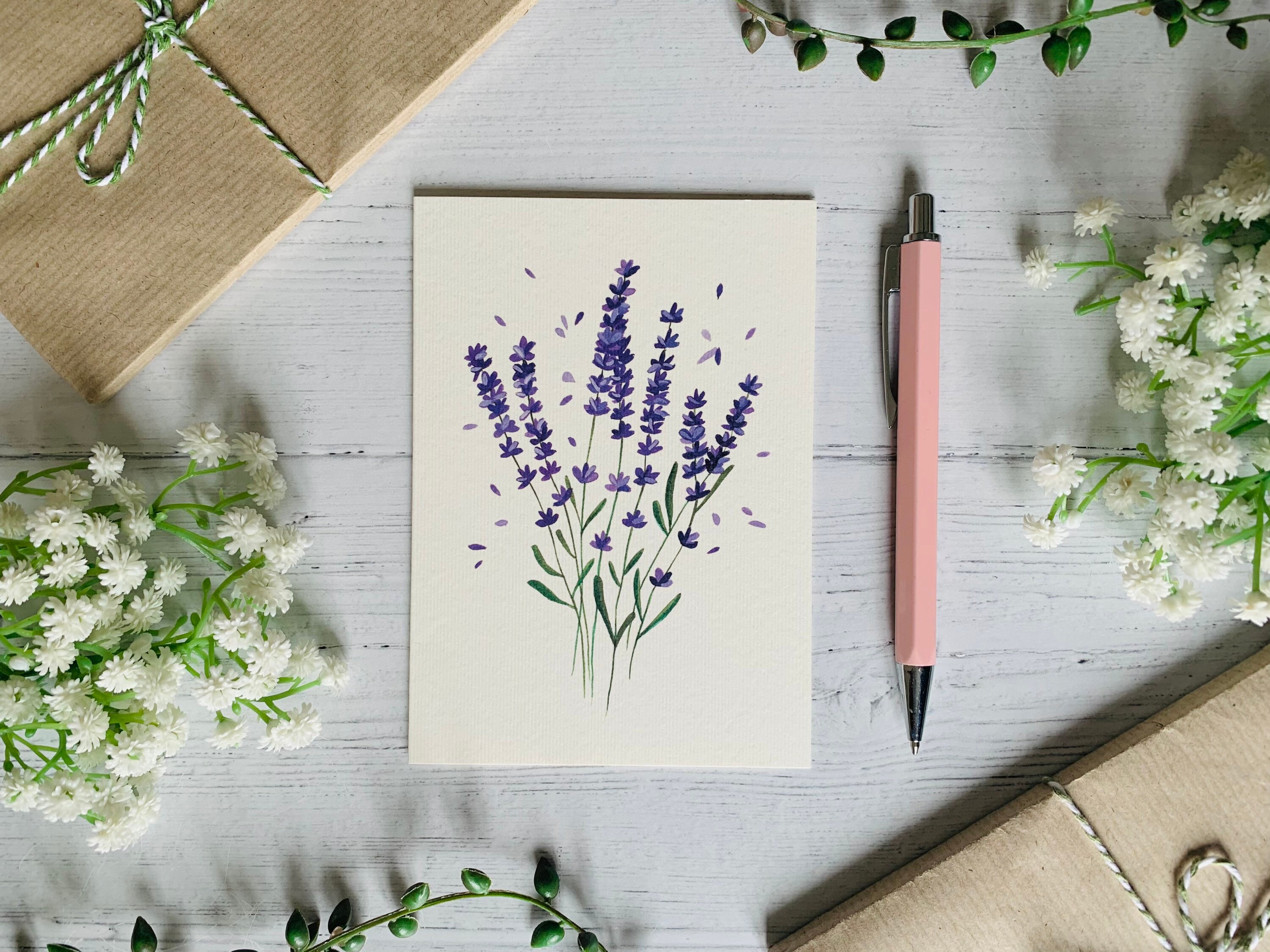 Lavender Greeting Card - Botanical Floral Illustrated Art - Watercolour ...