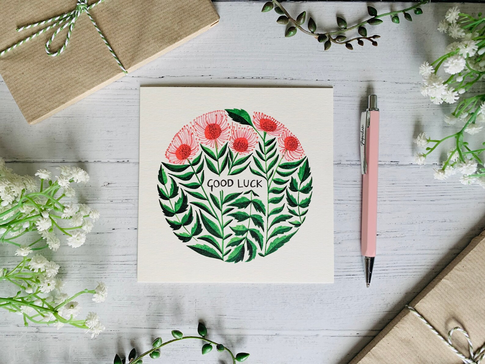 Good Luck Card Watercolour Floral Greeting Card - Etsy