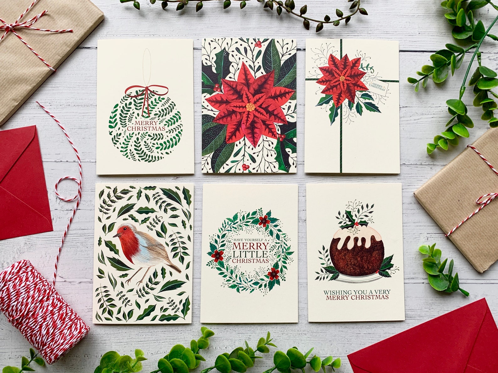 Botanical Christmas Cards Pack of 6 Festive Xmas Foliage - Etsy UK