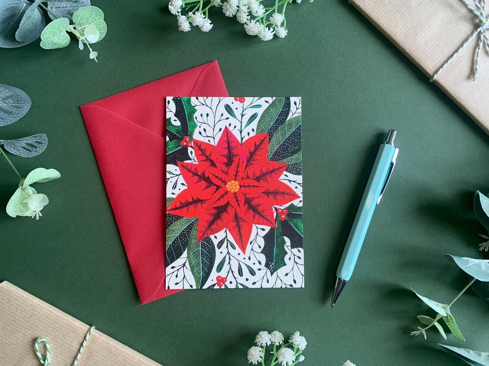 Botanical Christmas Cards Pack of 6 - Festive Xmas Foliage Illustration ...