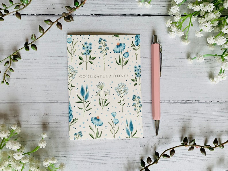 Floral Congratulations Greeting Card Blue Flowers - Etsy