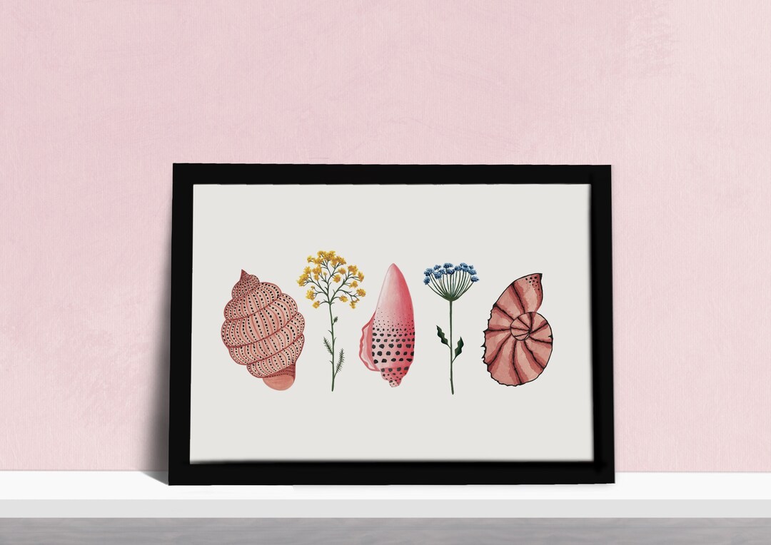 Wildflower and Seashells Art Print - Coastal Beach Sea Shells Poster ...