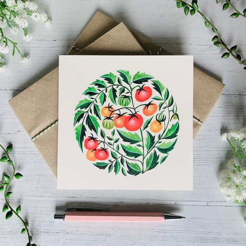 Tomatoes Greeting Card Watercolour Art Card Botanical - Etsy