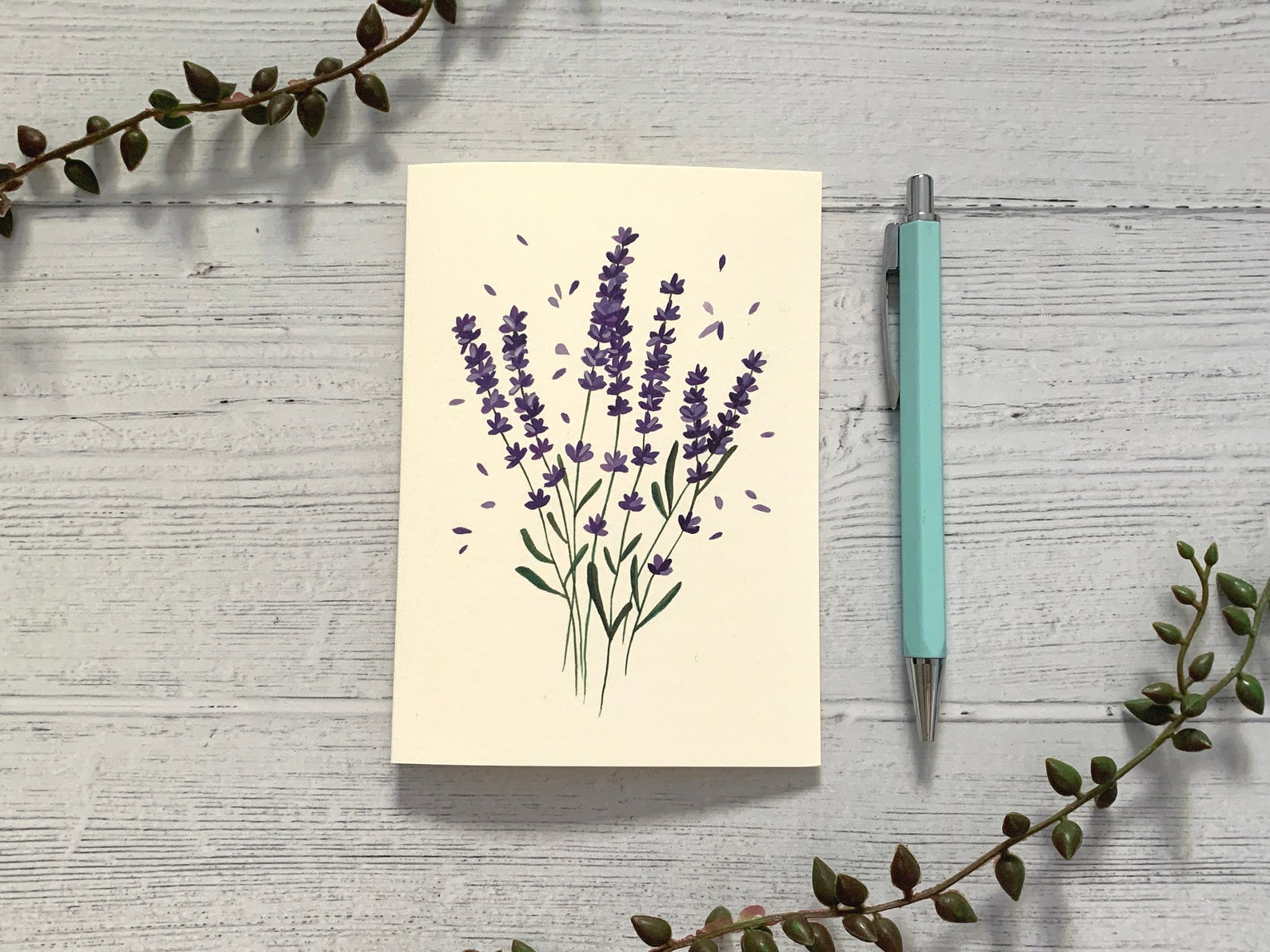 Lavender Greeting Card Botanical Floral Illustrated Art | Etsy