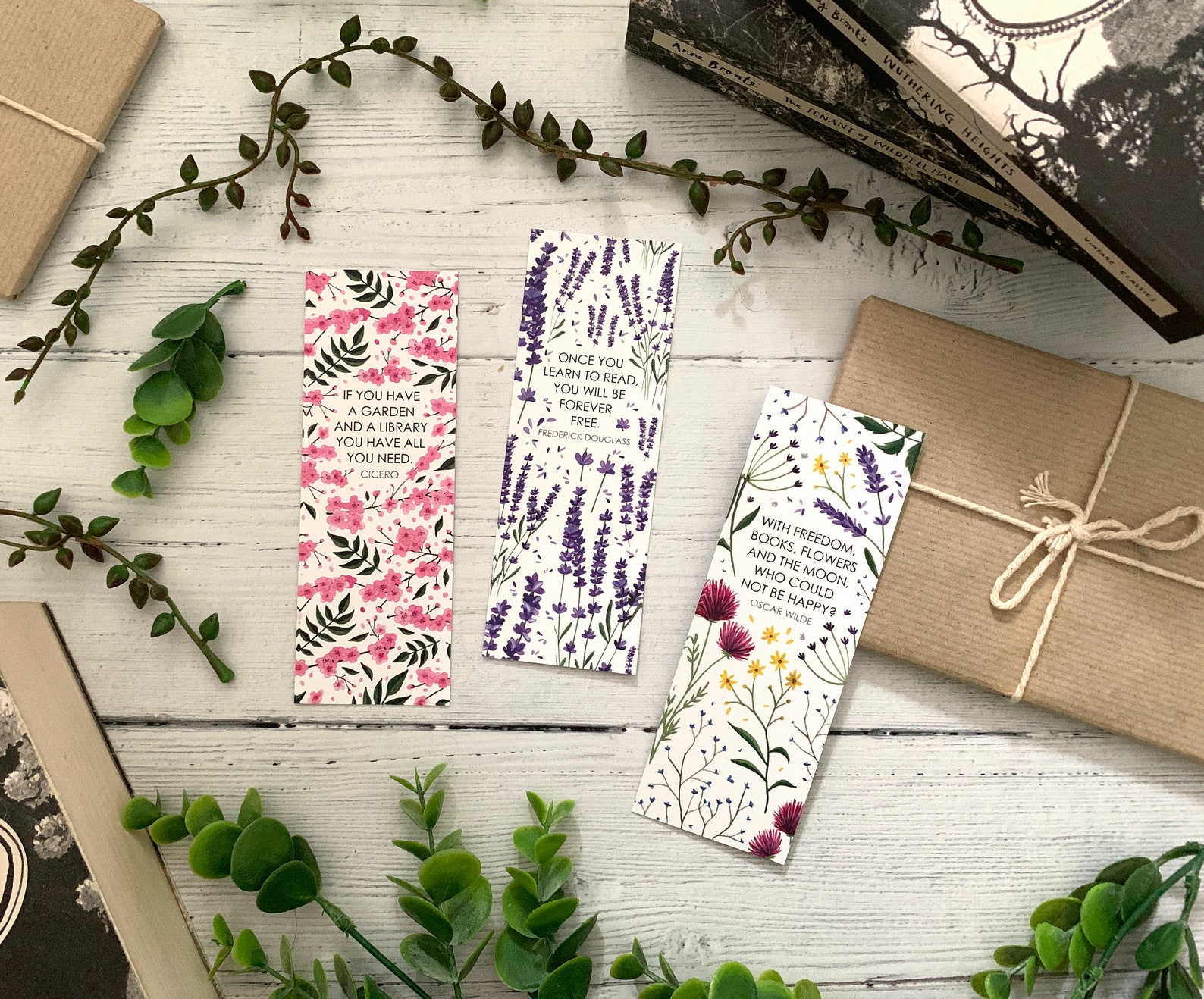 Gift Set of 3 Bookmarks Illustrated Floral Literary Quote | Etsy UK