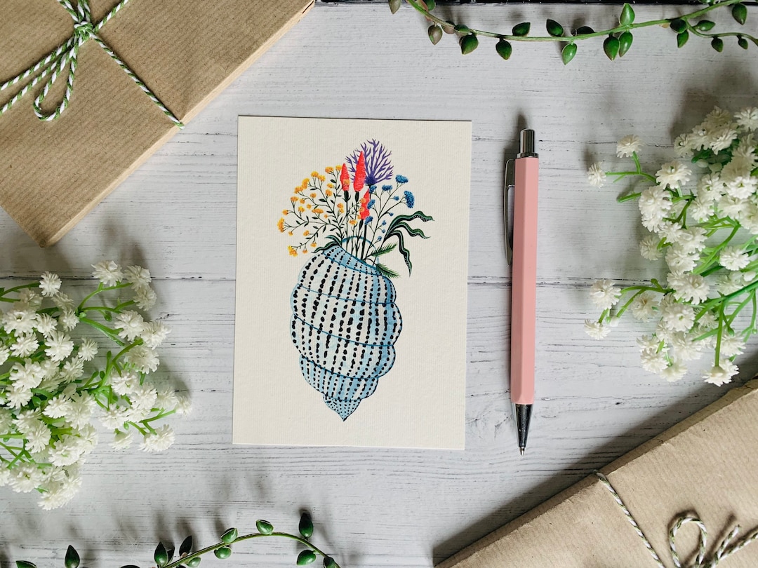 Seashell Wildflower Art Postcard - Shells Coastal Flowers - Nature ...