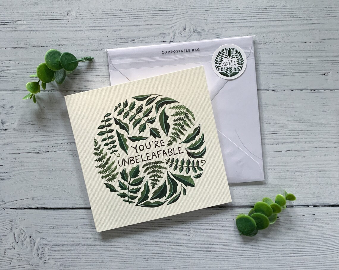 Plant Pun Greeting Card Youre Unbeleafable Botanical | Etsy
