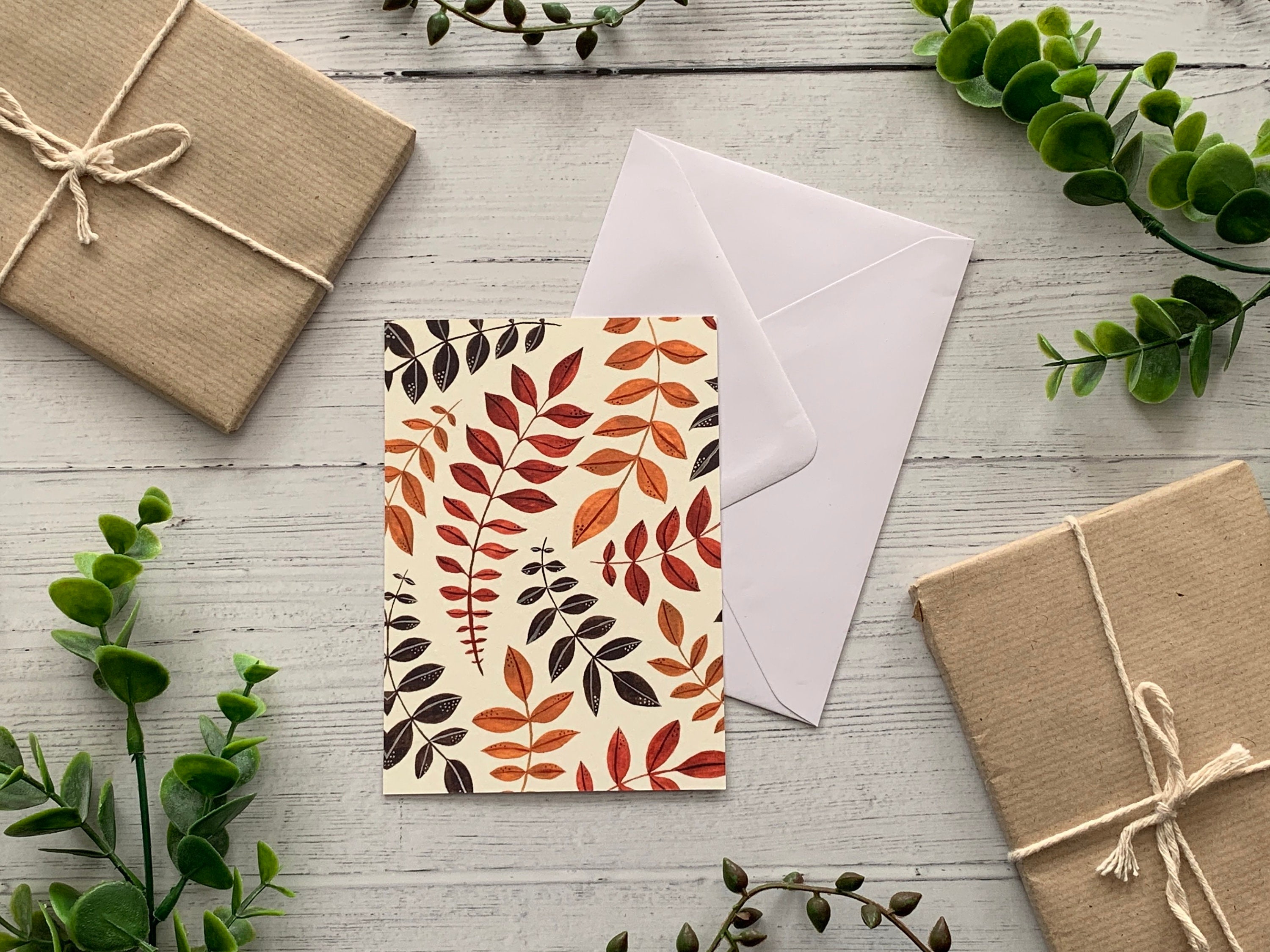 Autumn Leaves Pattern Greeting Card Fall Botanical | Etsy