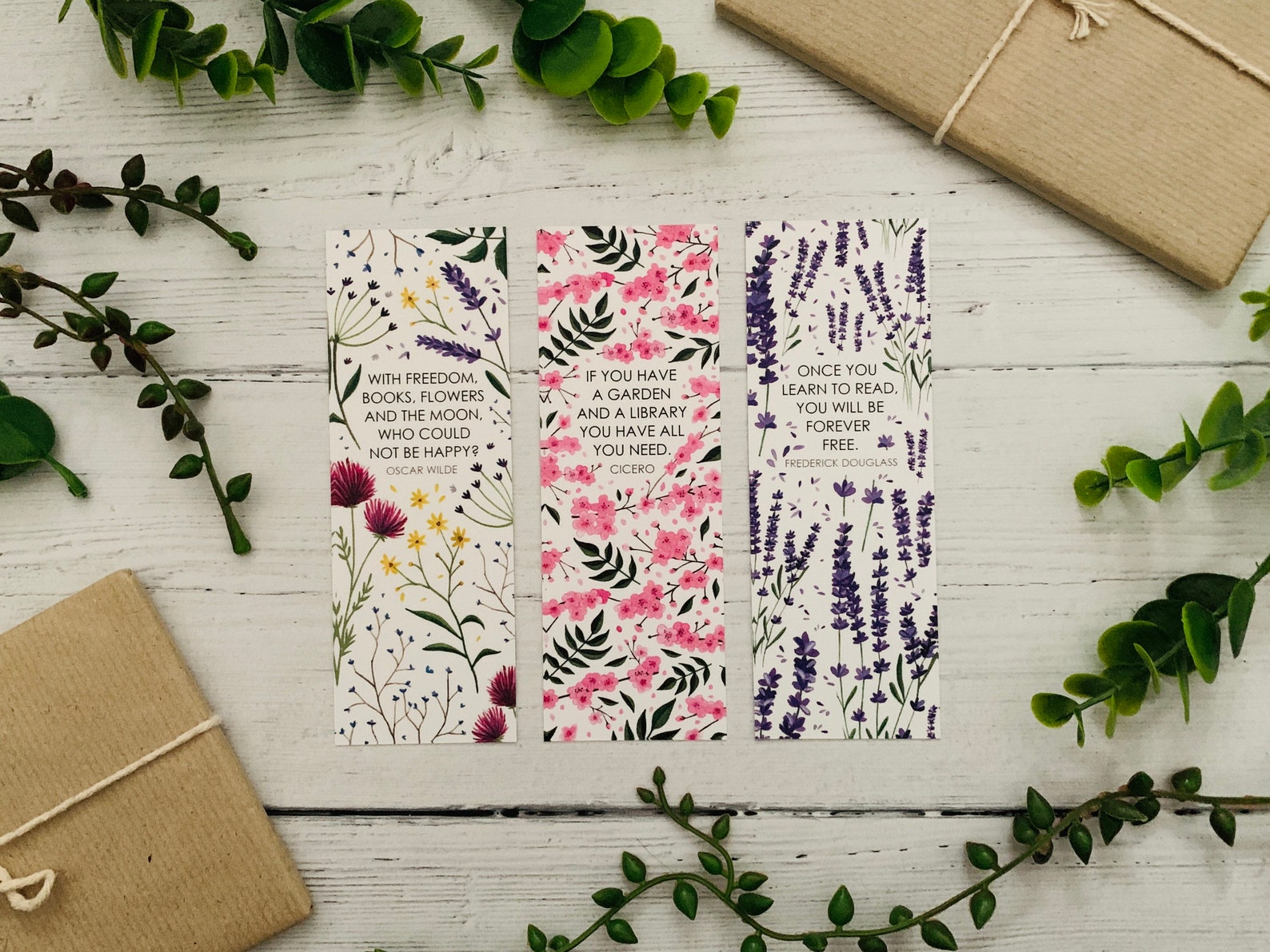 Gift Set of 3 Bookmarks Illustrated Floral Literary Quote | Etsy UK