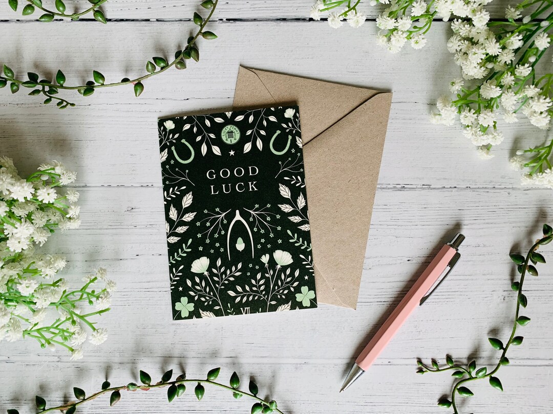 Good Luck Card - Lucky Charms Botanical Illustrated Art - A6 Blank ...