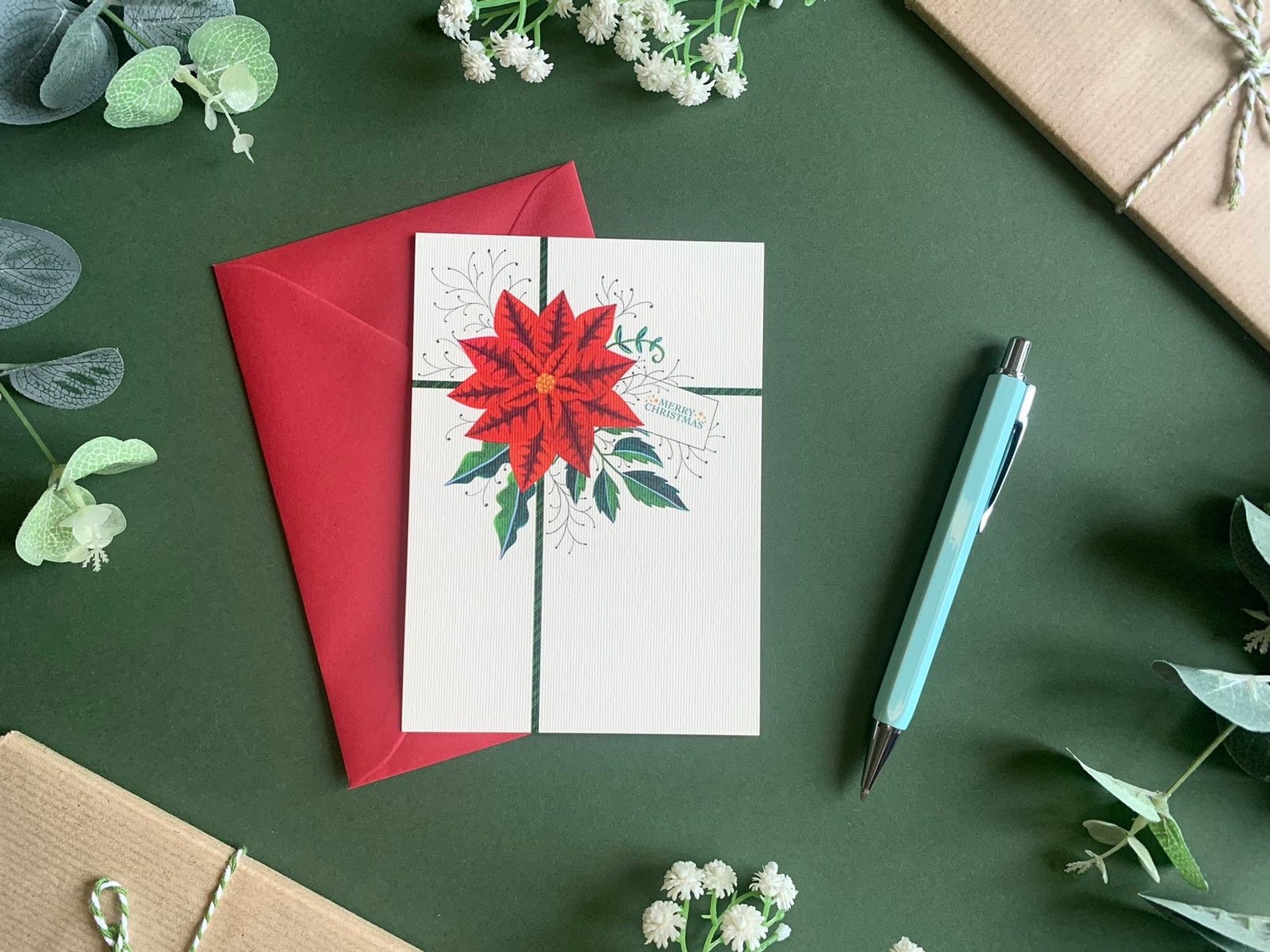 Botanical Christmas Cards Pack of 6 - Festive Xmas Foliage Illustration ...