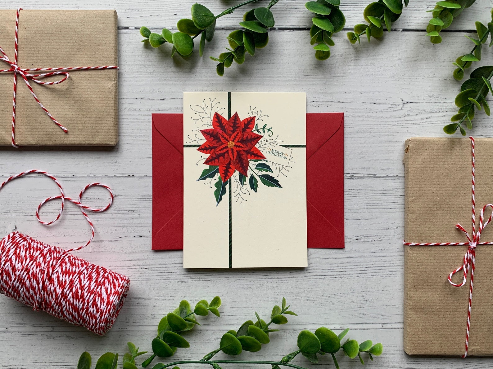 Christmas Present Card Poinsettia Wrapped Xmas Gift - Etsy