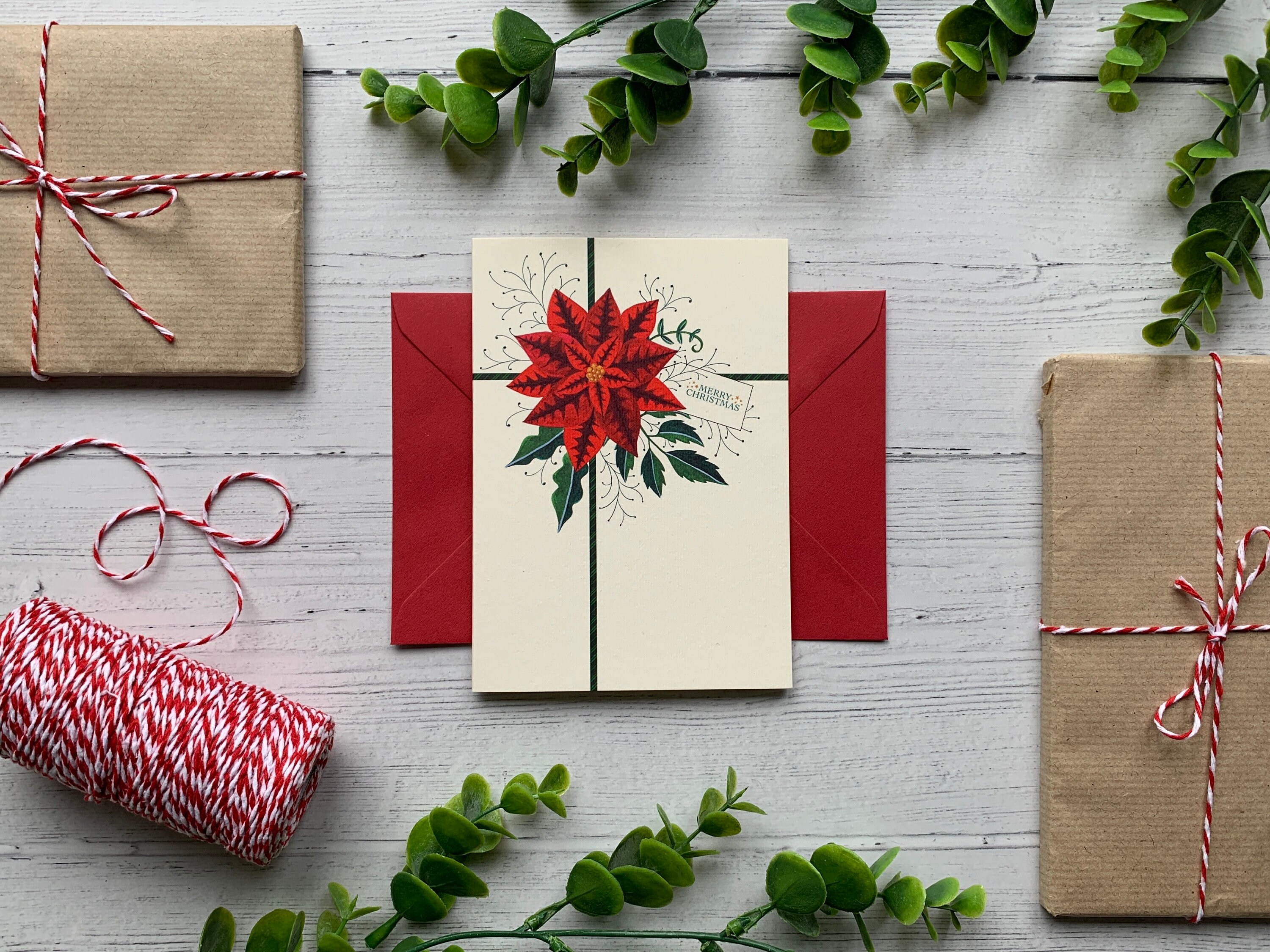 Christmas Present Card Poinsettia Wrapped Xmas Gift | Etsy