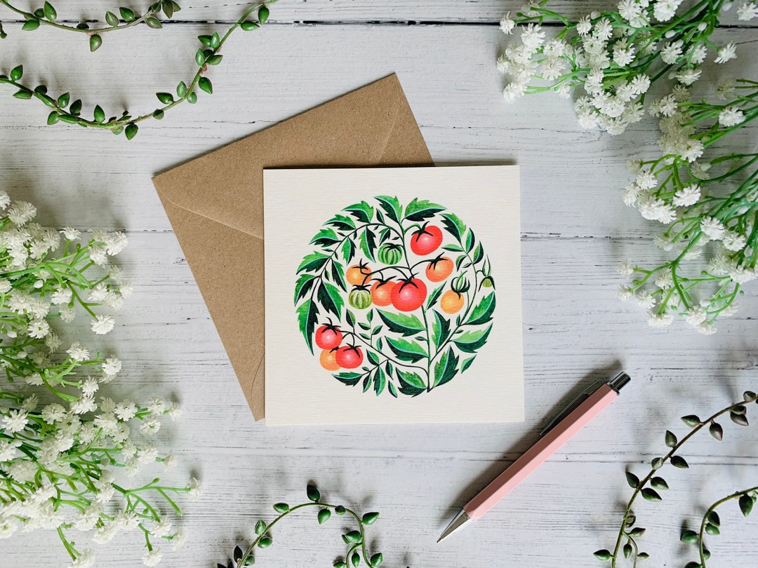 Tomatoes Greeting Card - Watercolour Art Card - Botanical Tomato Plant ...
