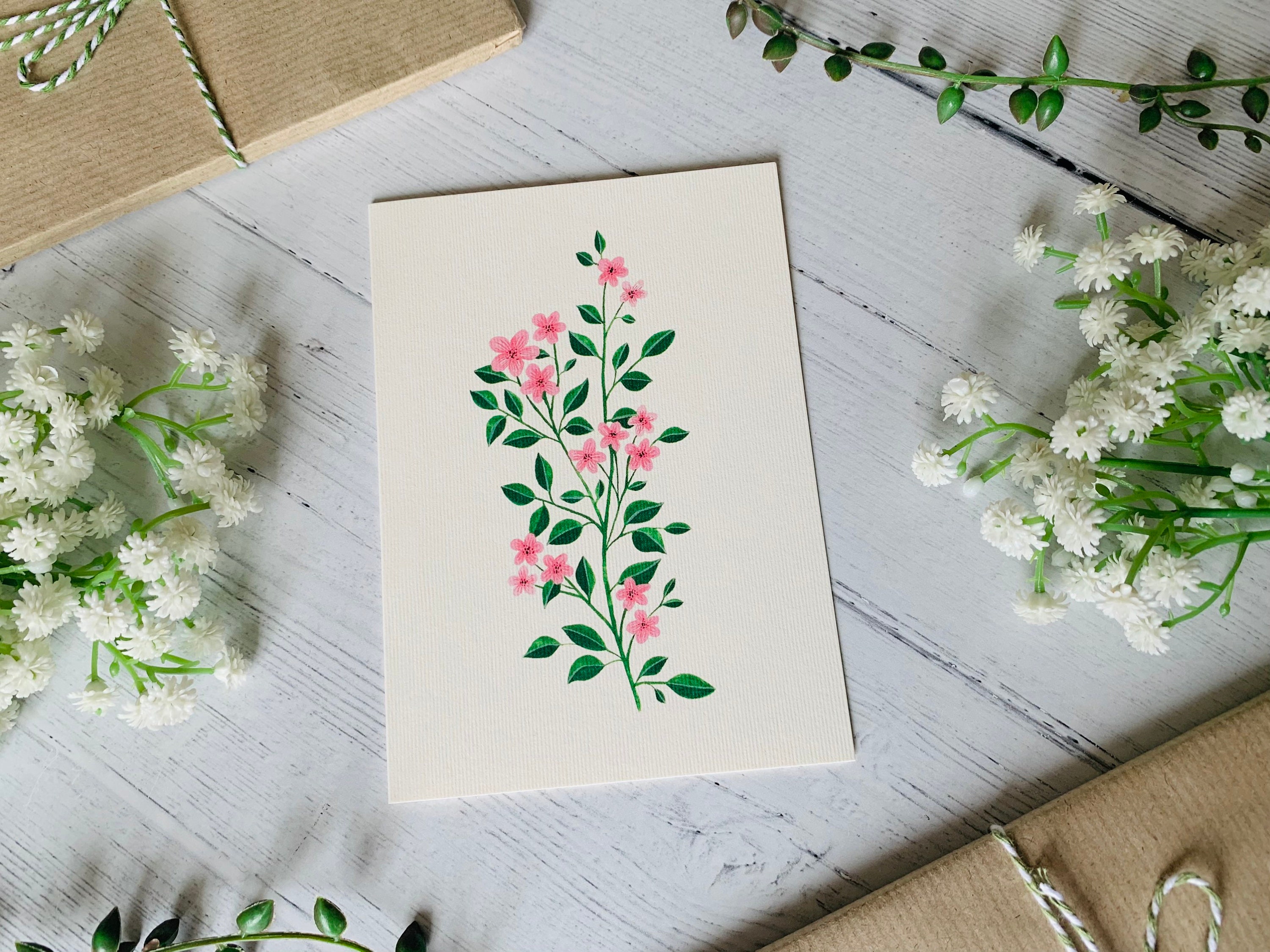 Pink Flower Postcard Watercolour Wildflower Notecard - Etsy