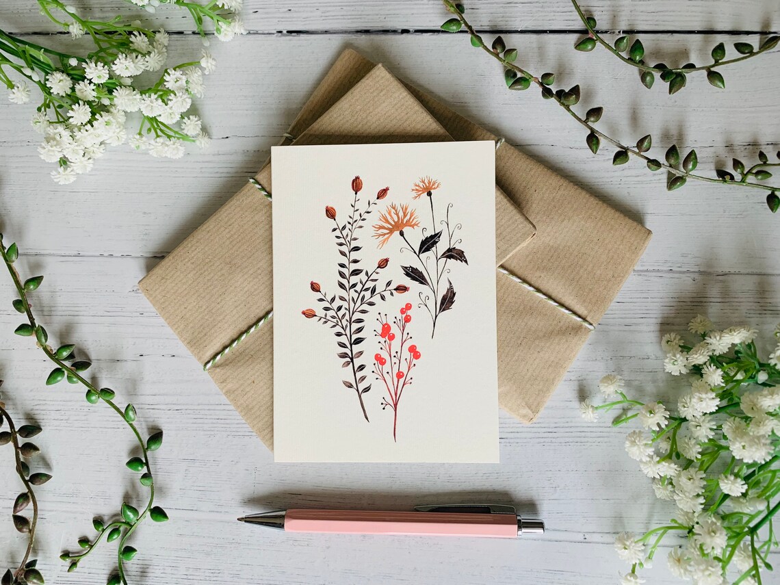 Autumn Floral Postcard Set of 6 Autumnal Botanical - Etsy