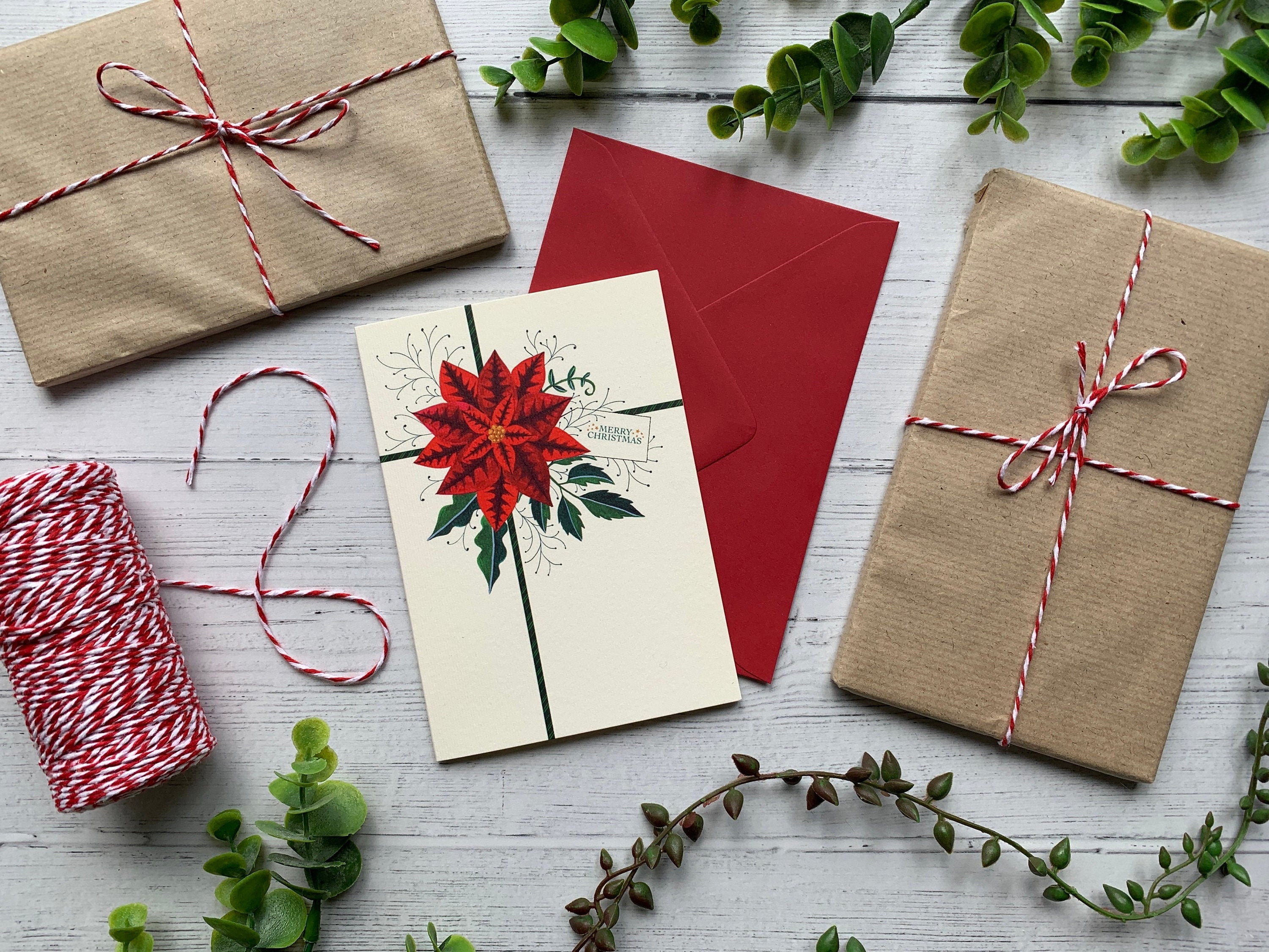 Christmas Present Card Poinsettia Wrapped Xmas Gift | Etsy