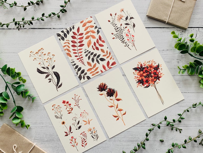 Autumn Leaves Pattern Greeting Card - Fall Botanical Illustrated Art ...