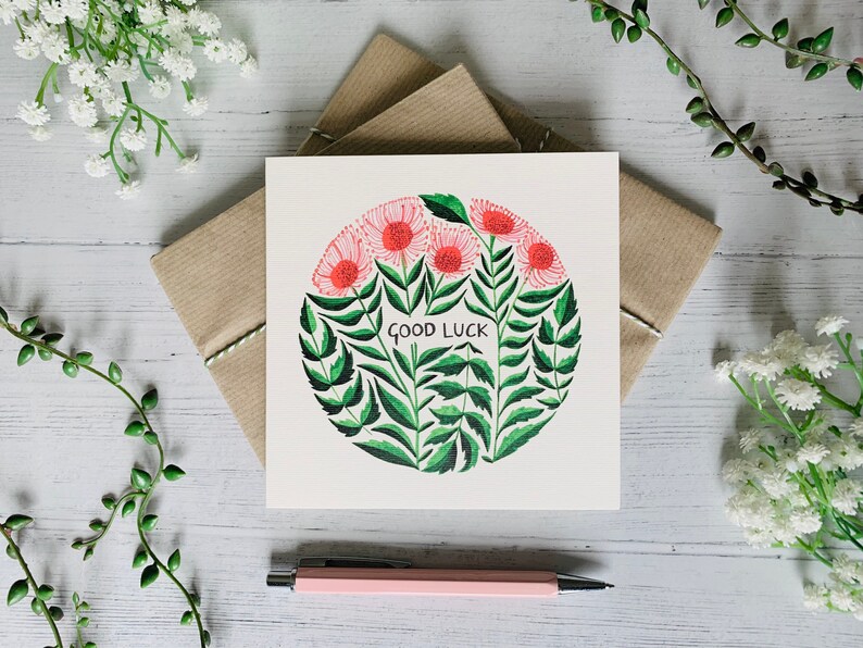 Good Luck Card Watercolour Floral Greeting Card - Etsy