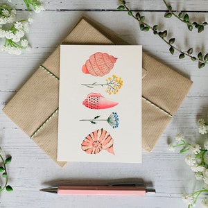 Coastal Shells Art Postcard - Seashells and Wildflowers - Nature ...