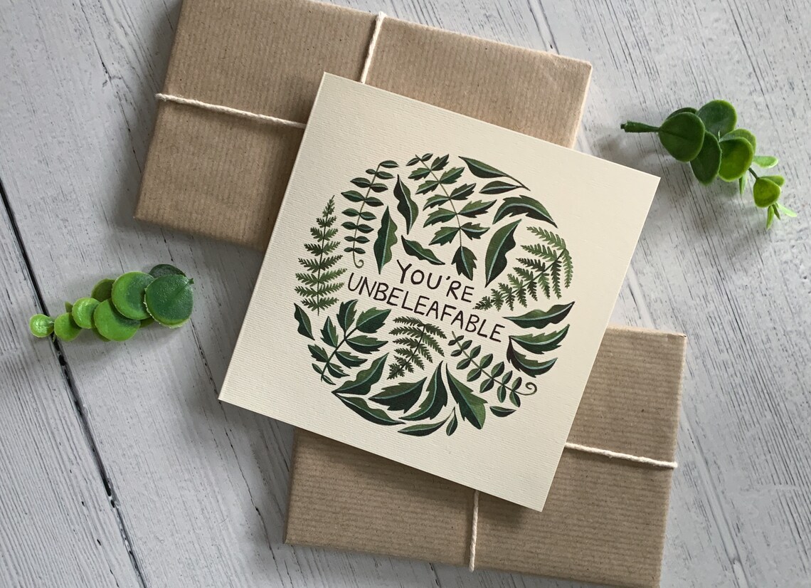 Plant Pun Greeting Card Youre Unbeleafable Botanical | Etsy