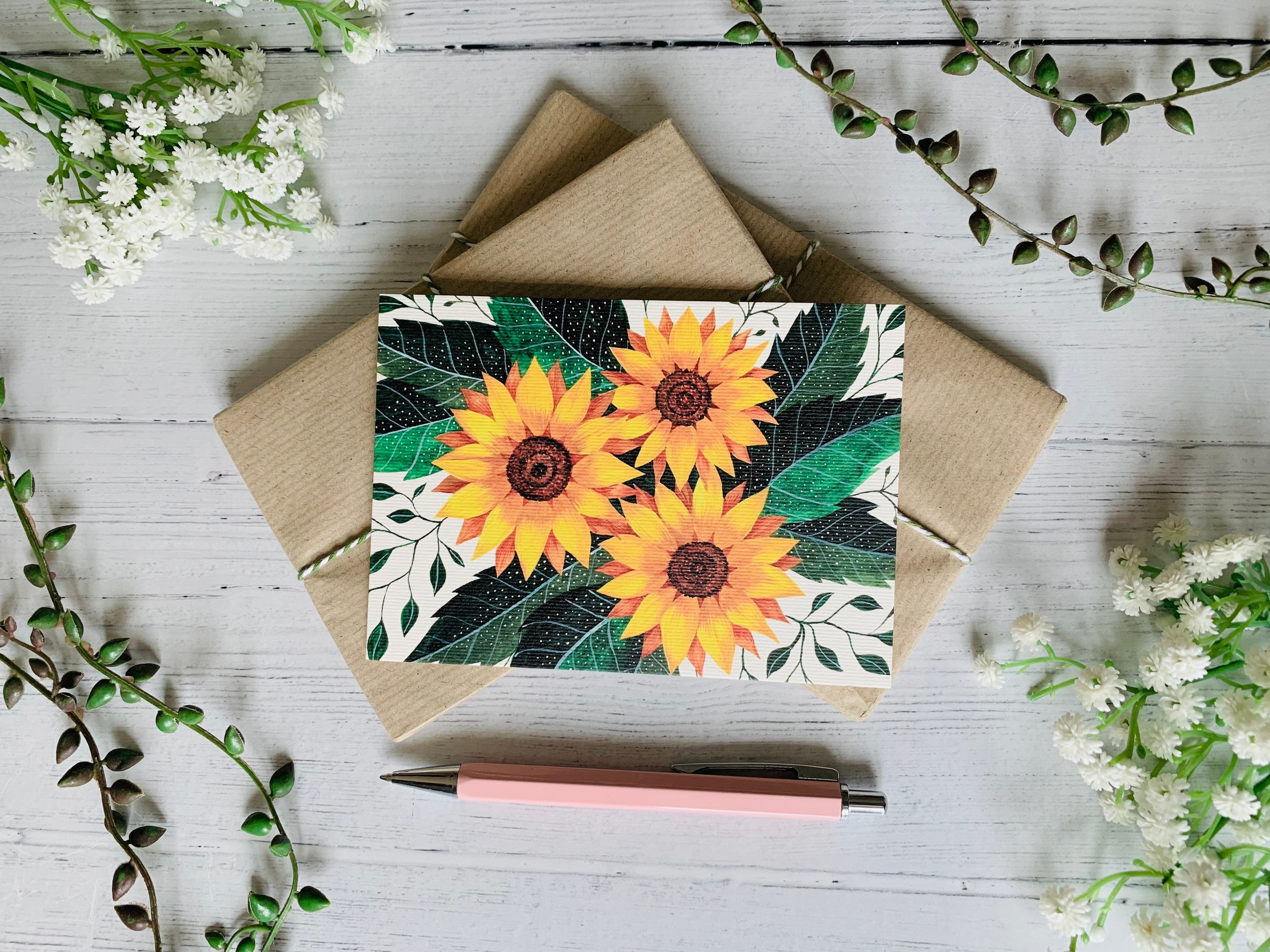 Sunflowers Postcard Garden Flower Card Nature Illustrated - Etsy