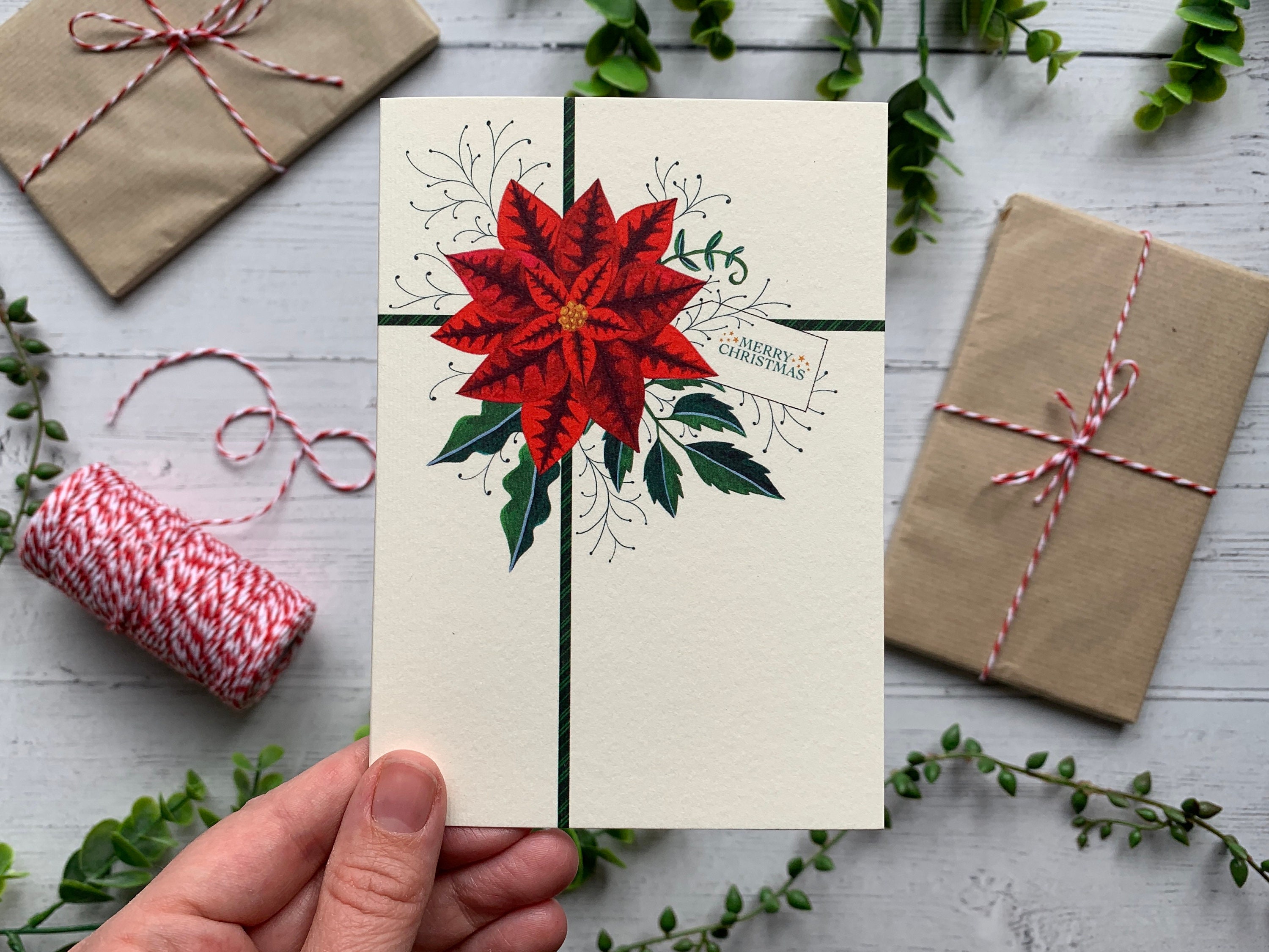 Christmas Present Card Poinsettia Wrapped Xmas Gift | Etsy