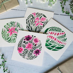 Pink Floral Greeting Card Set of 4 - Art Cards Multipack - Watercolour ...