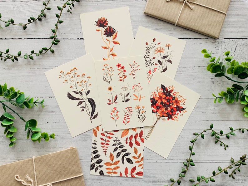 Autumn Leaves Pattern Greeting Card - Fall Botanical Illustrated Art ...