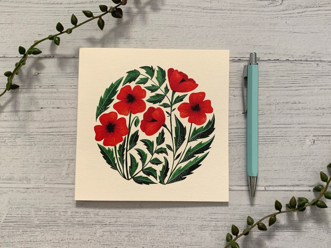 Poppy Greeting Card Floral Poppies Watercolour Illustrated | Etsy